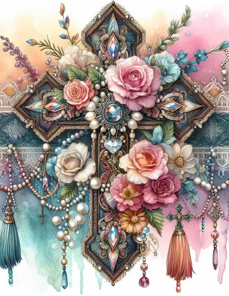 Boho Cross Clip Art Bundle 10 High Res Watercolor Jpgs for Junk ...