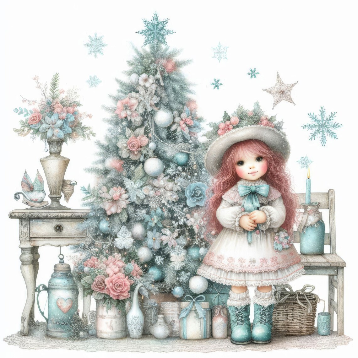 Shabby Chic Christmas: Clip Art, 10 High Res Watercolor Jpgs, Junk ...