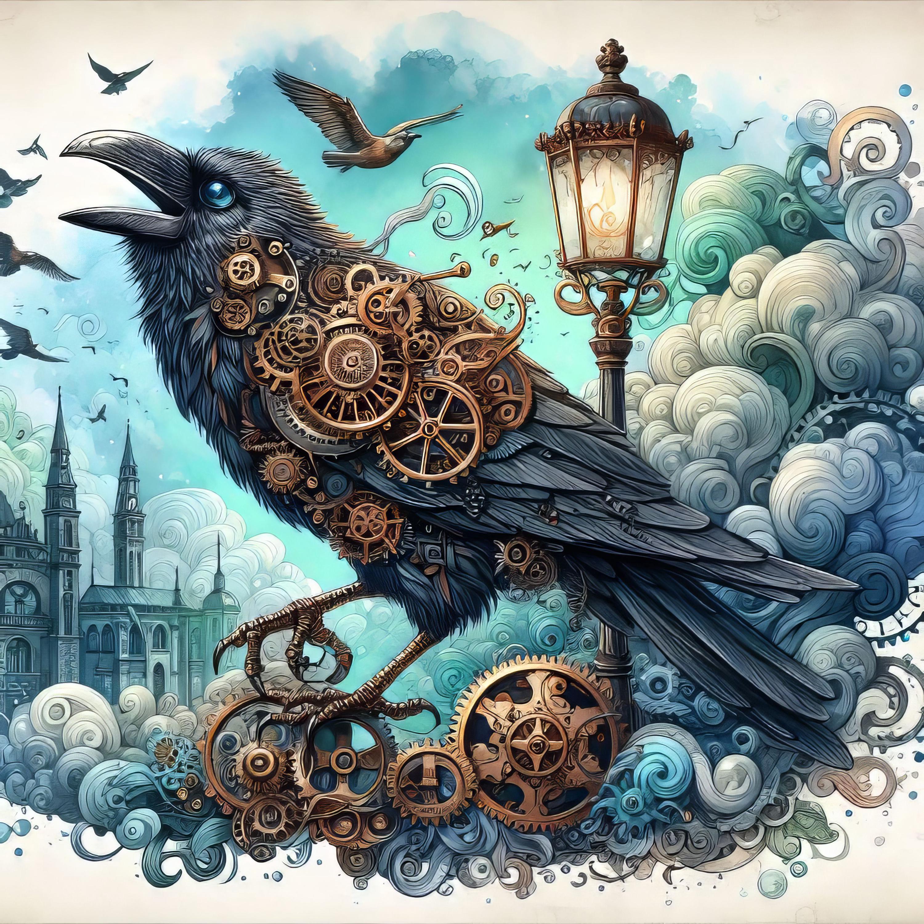 Steampunk Raven: 10 High Res Watercolor Jpgs, Junk Journaling, Card ...