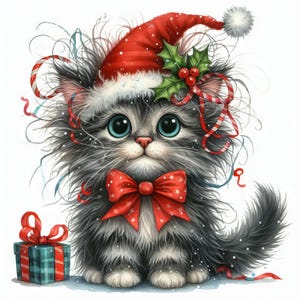 Cute Christmas Cat: Clip Art 10 High Res Watercolor Jpgs Junk ...