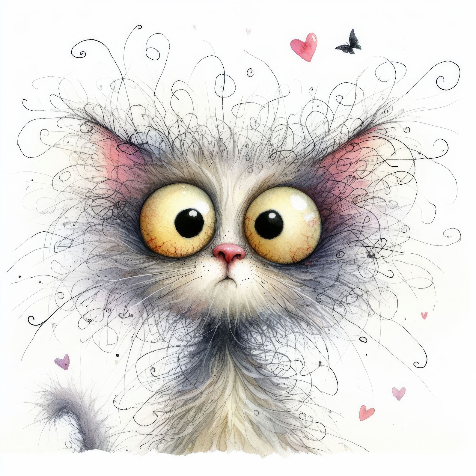 Frazzled Cat Clip Art 10 High Res Watercolor Jpgs for Junk Journaling ...