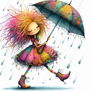 Quirky Rain: Clip Art, 10 High Res Watercolor Jpgs, Junk Journaling ...