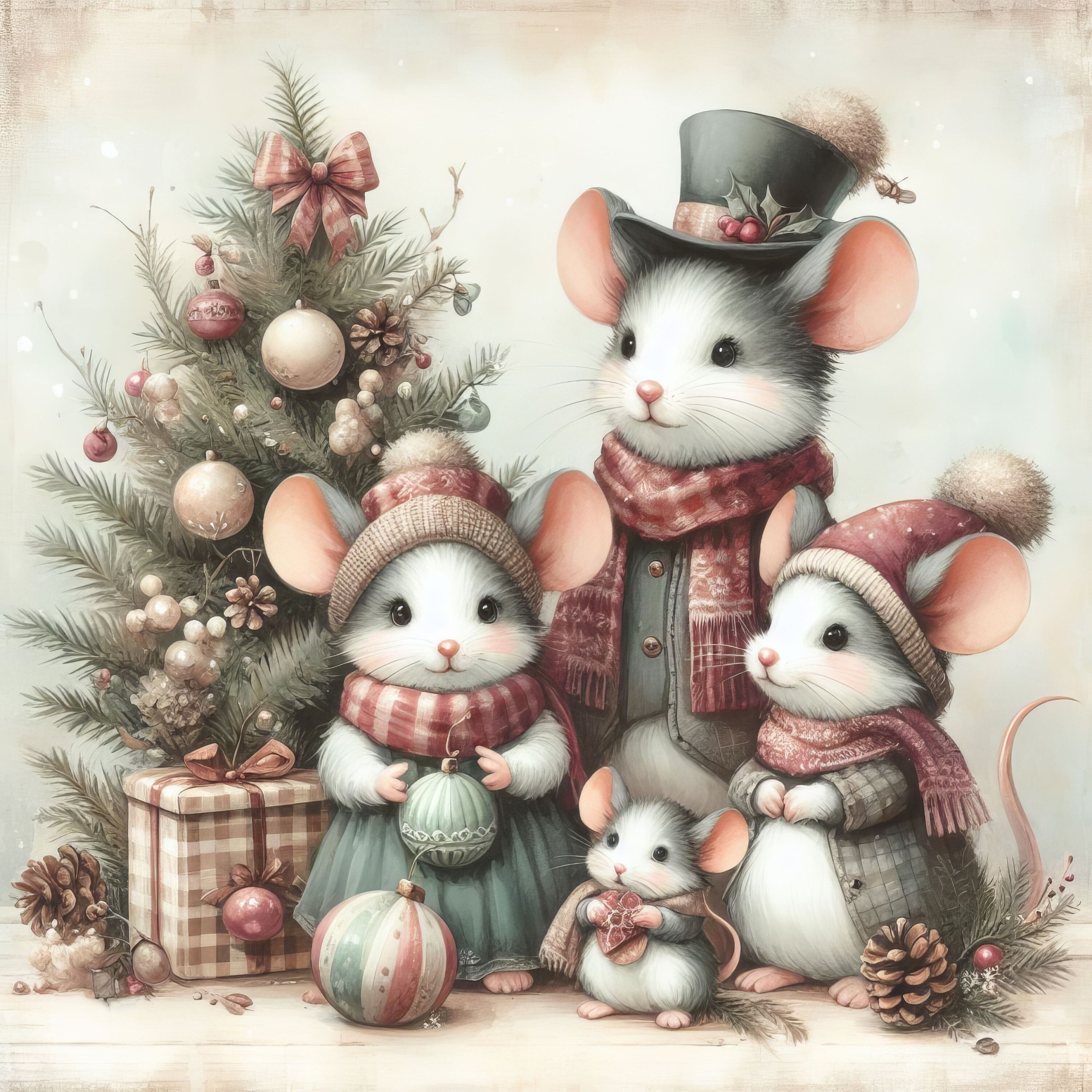 Christmas Mice Family: Clip Art 10 High Res Watercolor Jpgs Junk ...