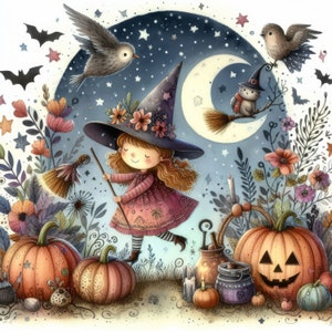 Whimsical Witch: Clip Art, 10 High Res Watercolor Jpgs, Junk Journaling ...