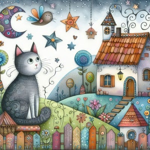 Whimsical Cats Clip Art 10 High Res Watercolor Jpgs for Junk Journaling ...