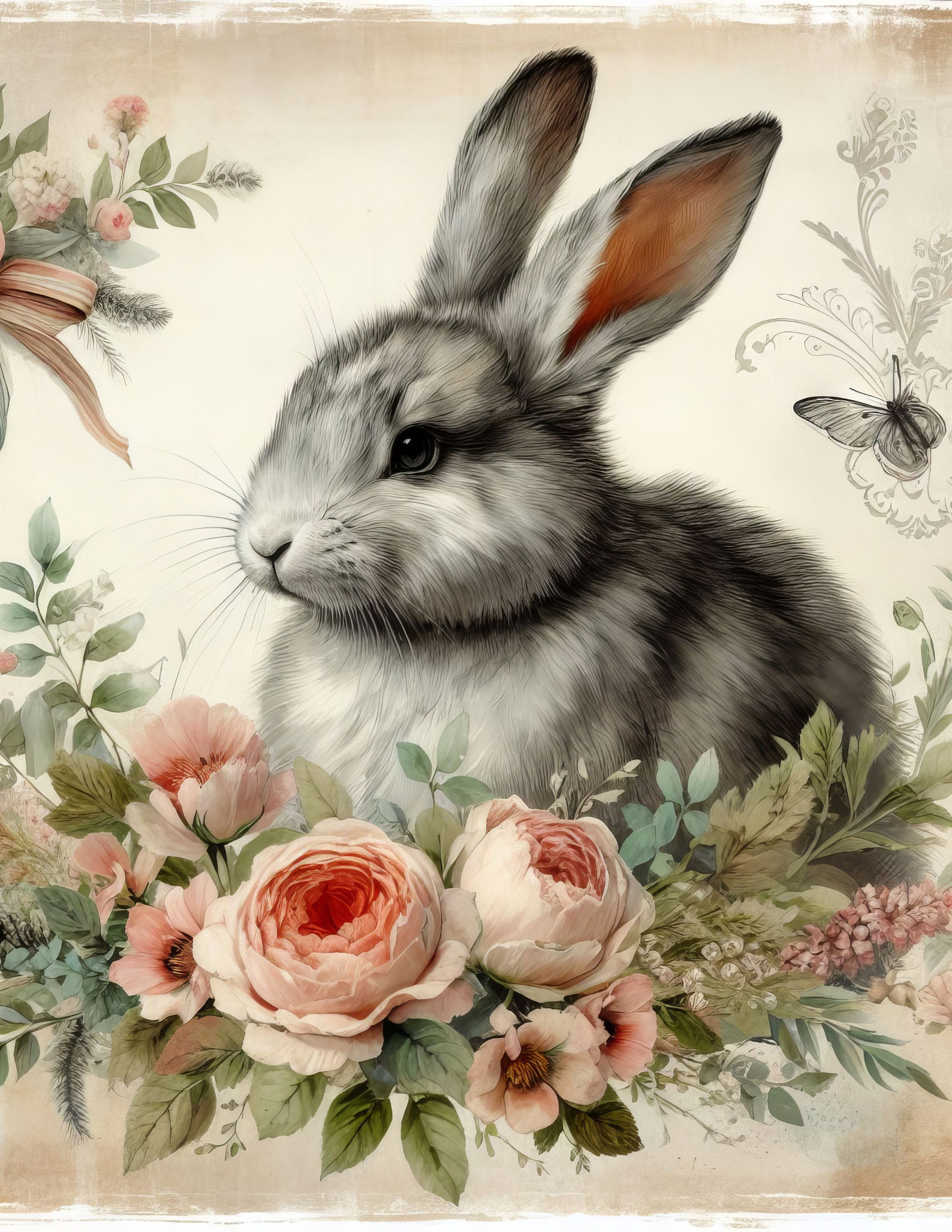 Vintage Gray Rabbit Library 10 High Res Watercolor Jpgs for Junk ...