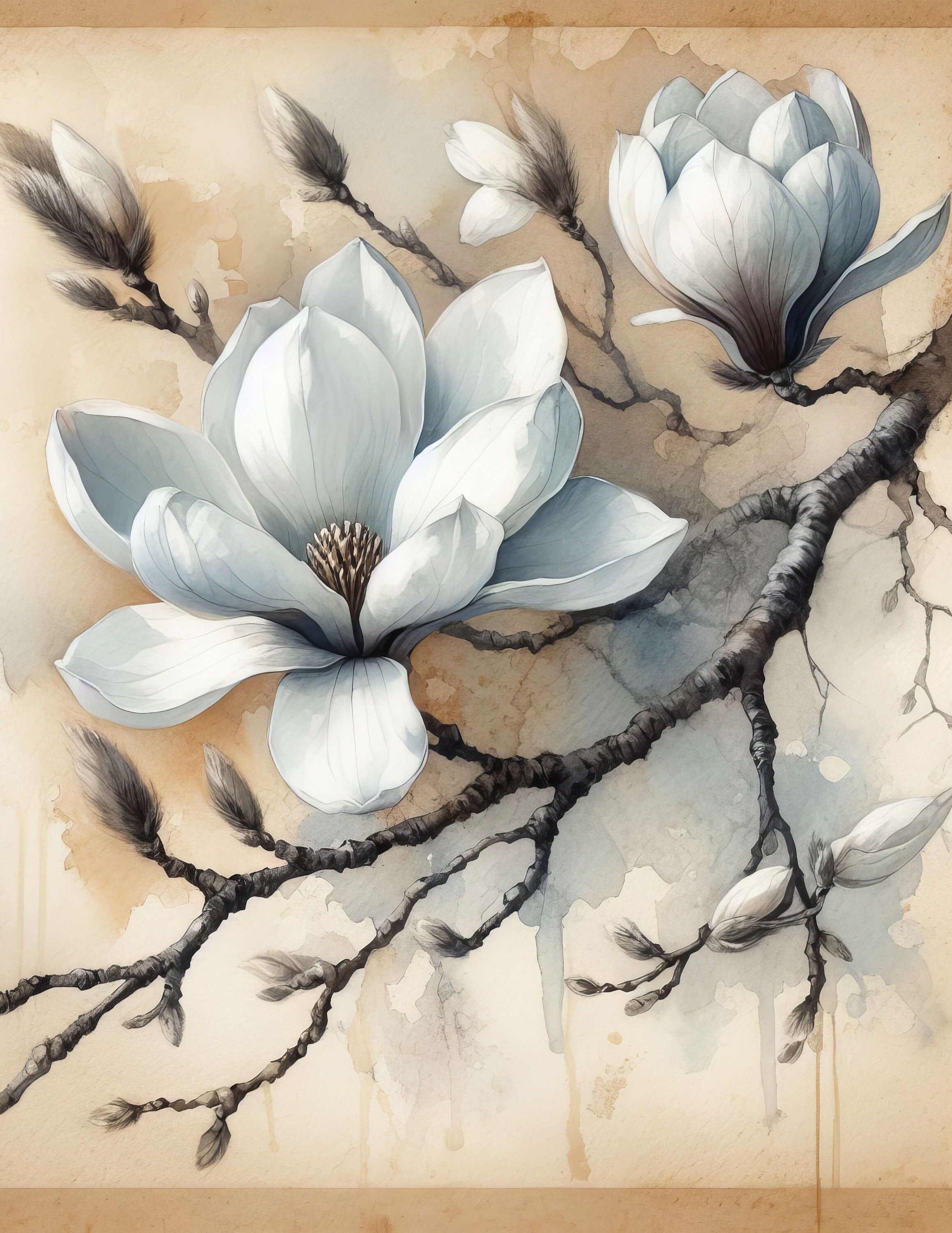 White Magnolias Clip Art Bundle 10 High Res Watercolor Jpgs for Junk Journaling, Scrapbook ...