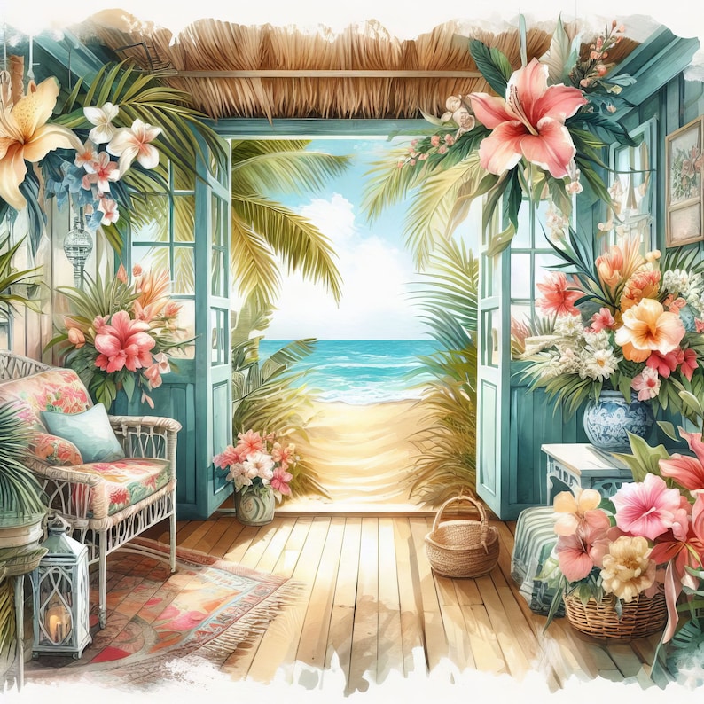 Tropical Paradise Clip Art 10 High Res Watercolor Jpgs for Junk ...