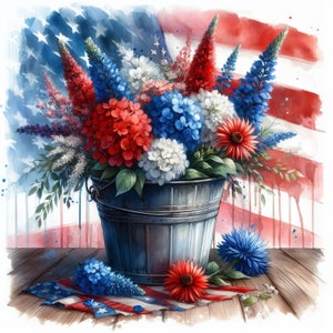 Patriotic Flowers Clipart Bundle 10 High Res Watercolor Jpgs for Junk ...