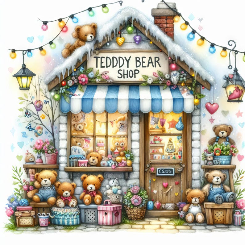 Teddy Bear Shop: Clip Art, 10 High Res Watercolor Jpgs, Junk Journaling ...