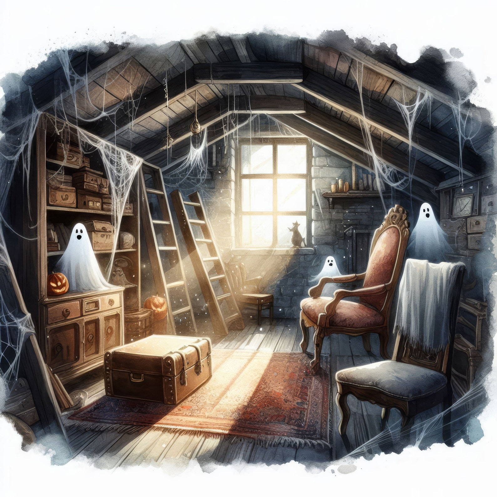 Haunted Attic: Clip Art, 10 High Res Watercolor Jpgs, Junk Journaling ...