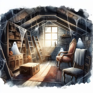 Haunted Attic: Clip Art, 10 High Res Watercolor Jpgs, Junk Journaling ...