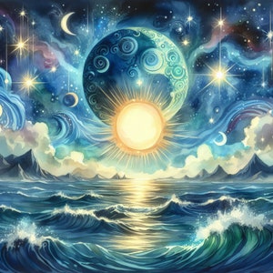 Fantasy Sun Moon Stars Clip Art 10 High Res Watercolor Jpgs Junk ...