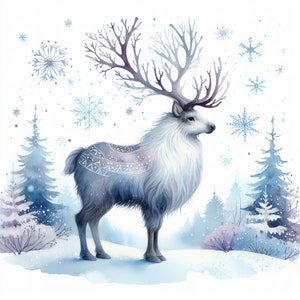 Nordic Blue Reindeer Clip Art Bundle 10 High Res Watercolor Jpgs for ...
