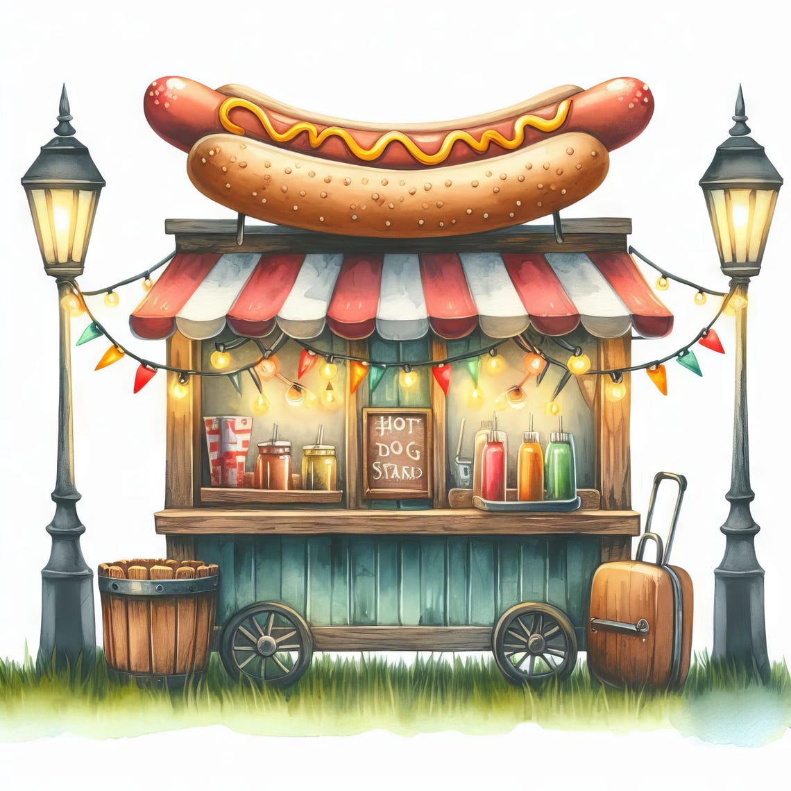 Hot Dog Stand: Clip Art, 10 High Res Watercolor Jpgs, Junk Journaling ...