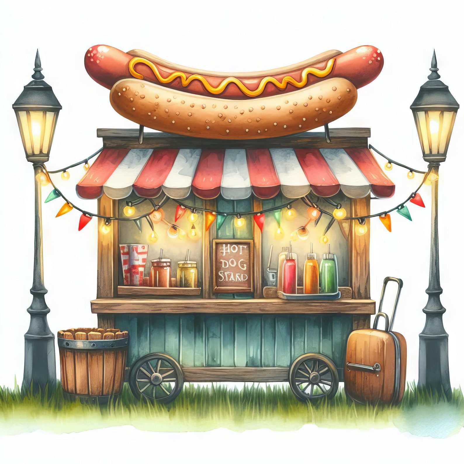Hot Dog Stand: Clip Art, 10 High Res Watercolor Jpgs, Junk Journaling ...
