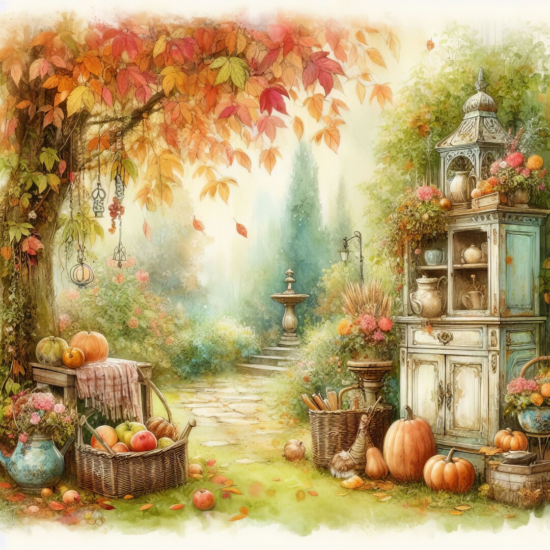 Shabby Chic Fall Garden Clip Art Kit 10 High Res Watercolor Jpgs for ...