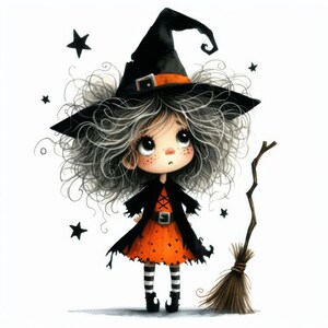 Cute Little Witch Clip Art 10 High Res Watercolor Jpgs for Junk ...