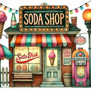 Soda Shop: 10 High Res Watercolor Jpgs, Junk Journaling, Scrapbooking ...