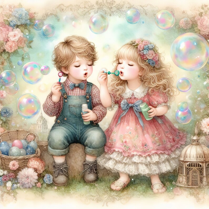 Blowing Bubbles: Clip Art, 10 High Res Watercolor Jpgs, Junk Journaling ...