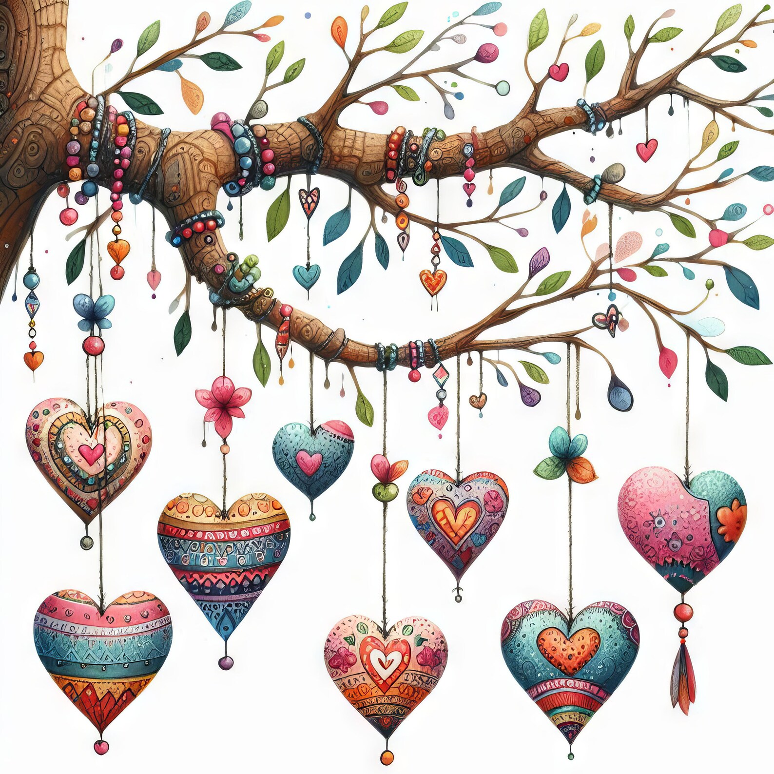 Hanging Boho Hearts: Clip Art, 10 High Res Watercolor Jpgs ,junk ...