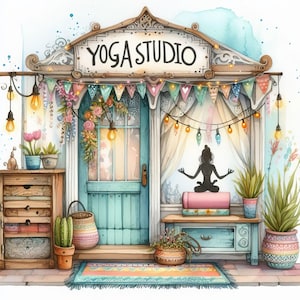 Yoga Studio Clip Art 10 High Res Watercolor Jpgs Junk Journaling ...