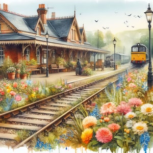 Vintage Railroad Station Clip Art Bundle 10 High Res Watercolor Jpgs ...