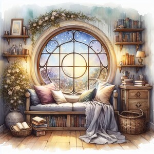 Cozy Book Nook 10 High Res Watercolor Jpgs Junk Journaling ...