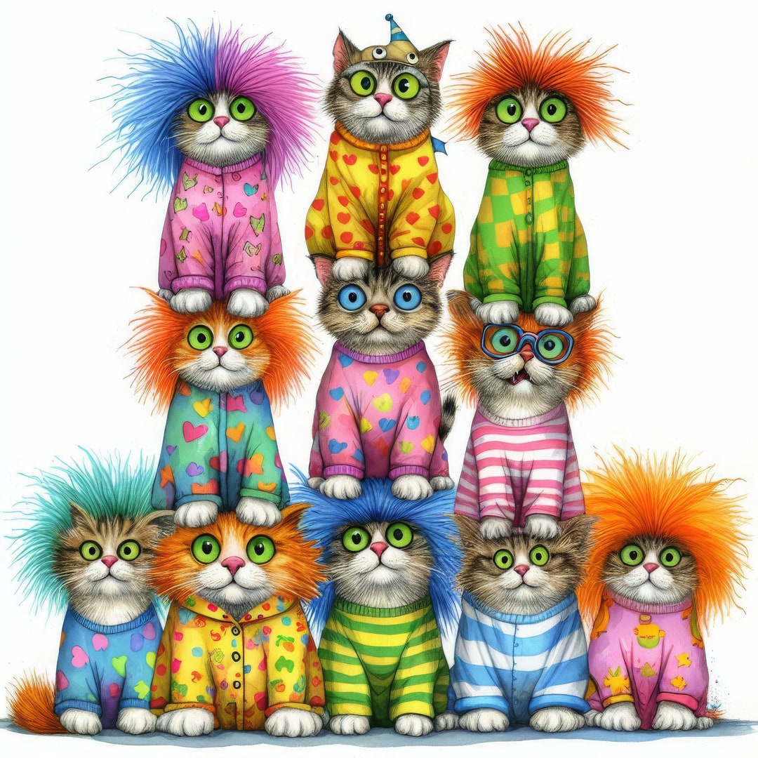 Quirky Cat Pyramid Clip Art 10 High Res Watercolor Jpgs for Junk ...