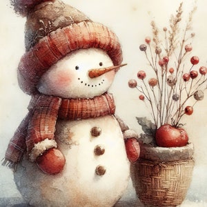 Primitive Snowman: Clip Art, 10 High Res Watercolor Jpgs, Junk ...
