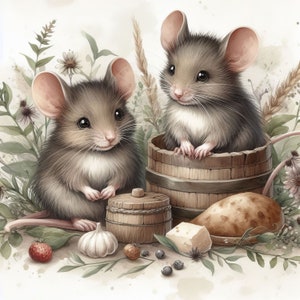 Cute Mice Family Clip Art 10 High Res Watercolor Jpgs for Junk ...