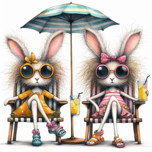 Quirky Rabbits With Lemonade: 10 High Res Watercolor Jpgs, Junk ...