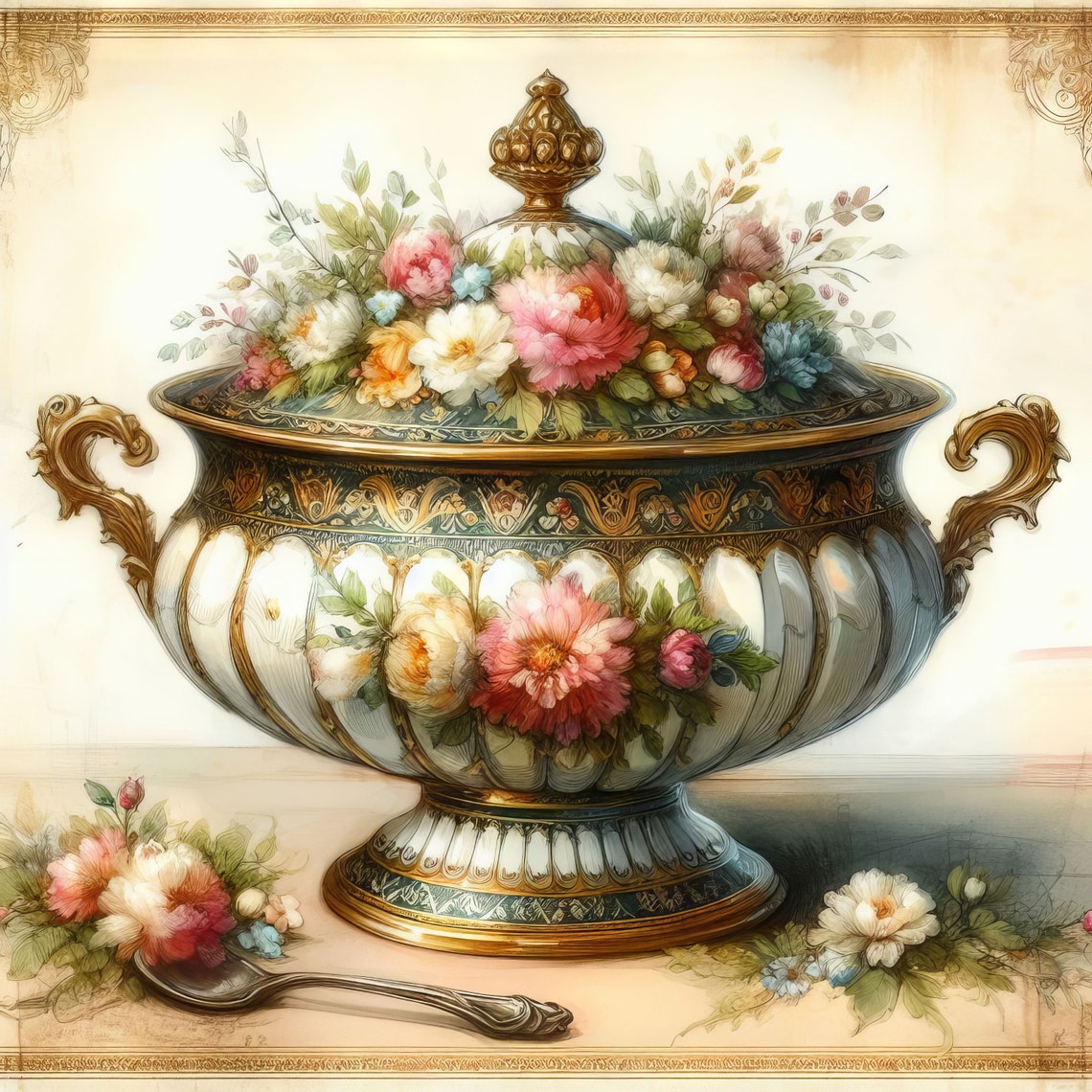 Victorian Tureen: Clip Art, 10 High Res Watercolor Jpgs, Junk ...