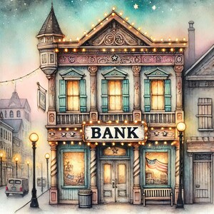 Whimsical Bank Watercolor Clipart: Junk Journal Ephemera (digital ...