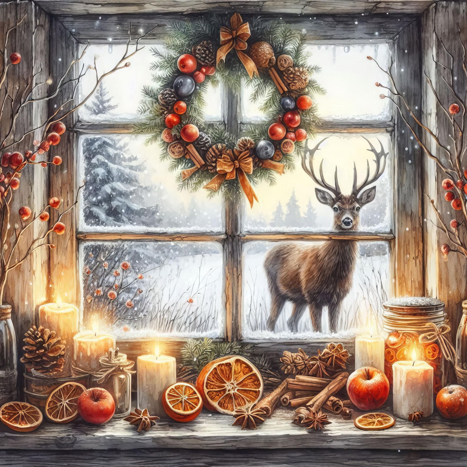 Christmas Window and Friends: Clip Art, 10 High Res Watercolor Jpgs ...