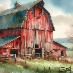 Old Red Barn Clipart Bundle 10 High Res Watercolor Jpgs for Junk Journaling, Scrapbooking, Paper ...