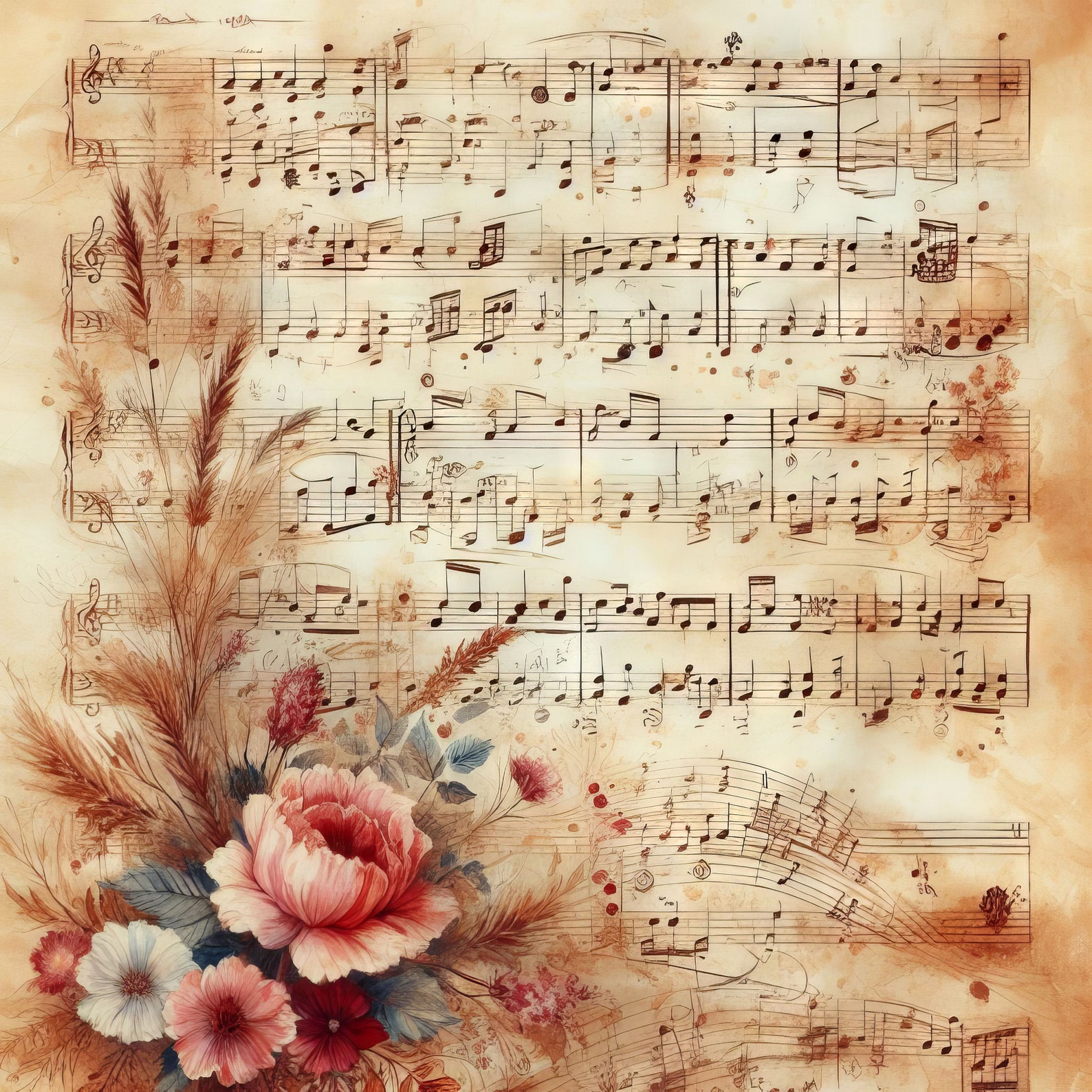 Vintage Sheet Music Clip Art 10 High Res Watercolor Jpgs for Junk ...