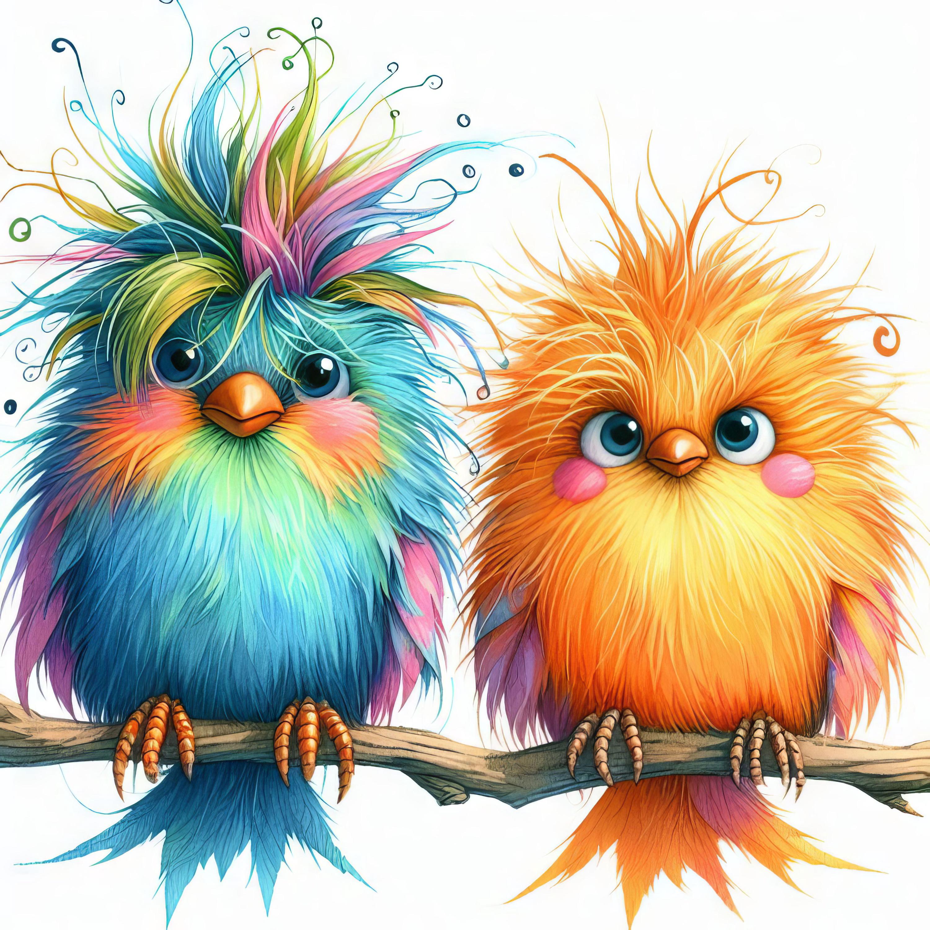 Quirky Birds on a Branch: 10 High Res Watercolor Jpgs, Junk Journaling ...