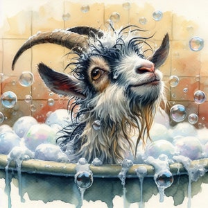 Frazzled Goat in Bubble Bath Clip Art 10 High Res Watercolor Jpgs Junk ...