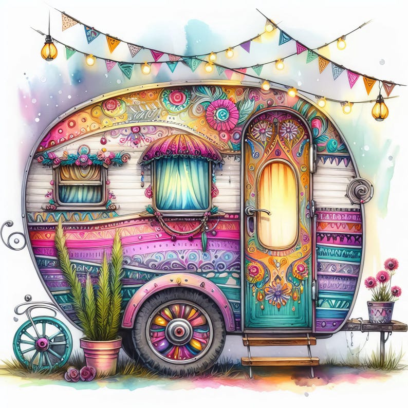 Boho Caravan: Clip Art, 10 High Res Watercolor Jpgs, Junk Journaling ...