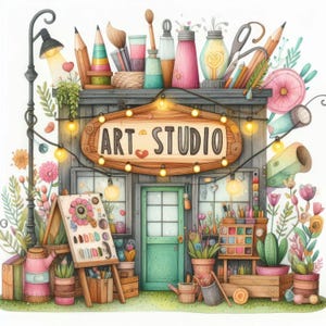 Art Studio Clip Art 10 High Res Watercolor Jpgs Junk Journaling ...
