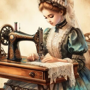 Victorian Girl Sewing Clipart Bundle 10 High Res Watercolor Jpgs for ...