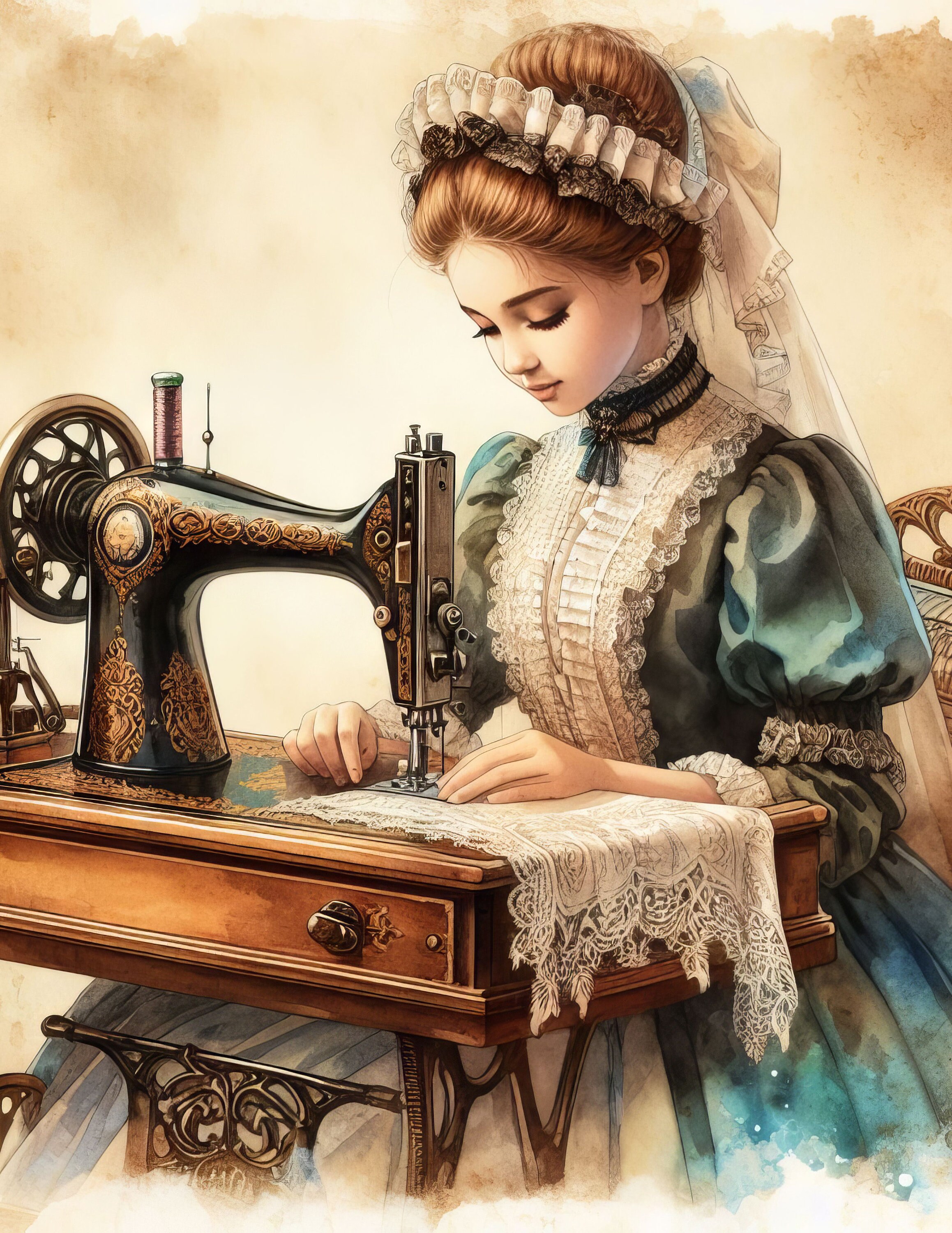 Victorian Girl Sewing Clipart Bundle 10 High Res Watercolor Jpgs for ...