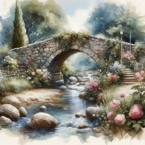Old Stone Bridge Clip Art 10 High Res Watercolor Jpgs for Junk ...