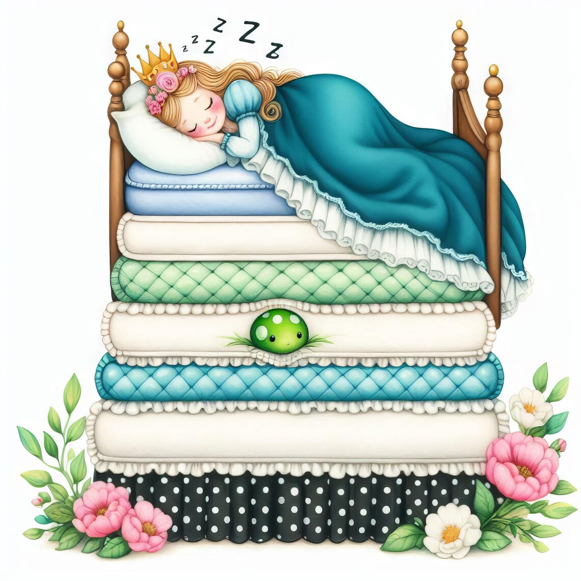 The Princess and the Pea: 10 High Res Watercolor Jpgs, Junk Journaling ...