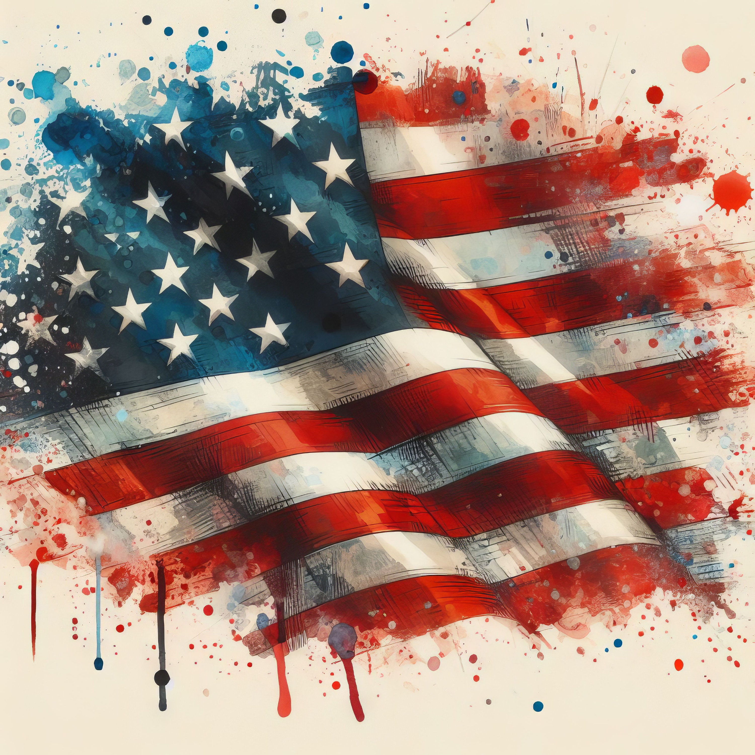 American Flag Clip Art Bundle 10 High Res Watercolor Jpgs for Junk ...