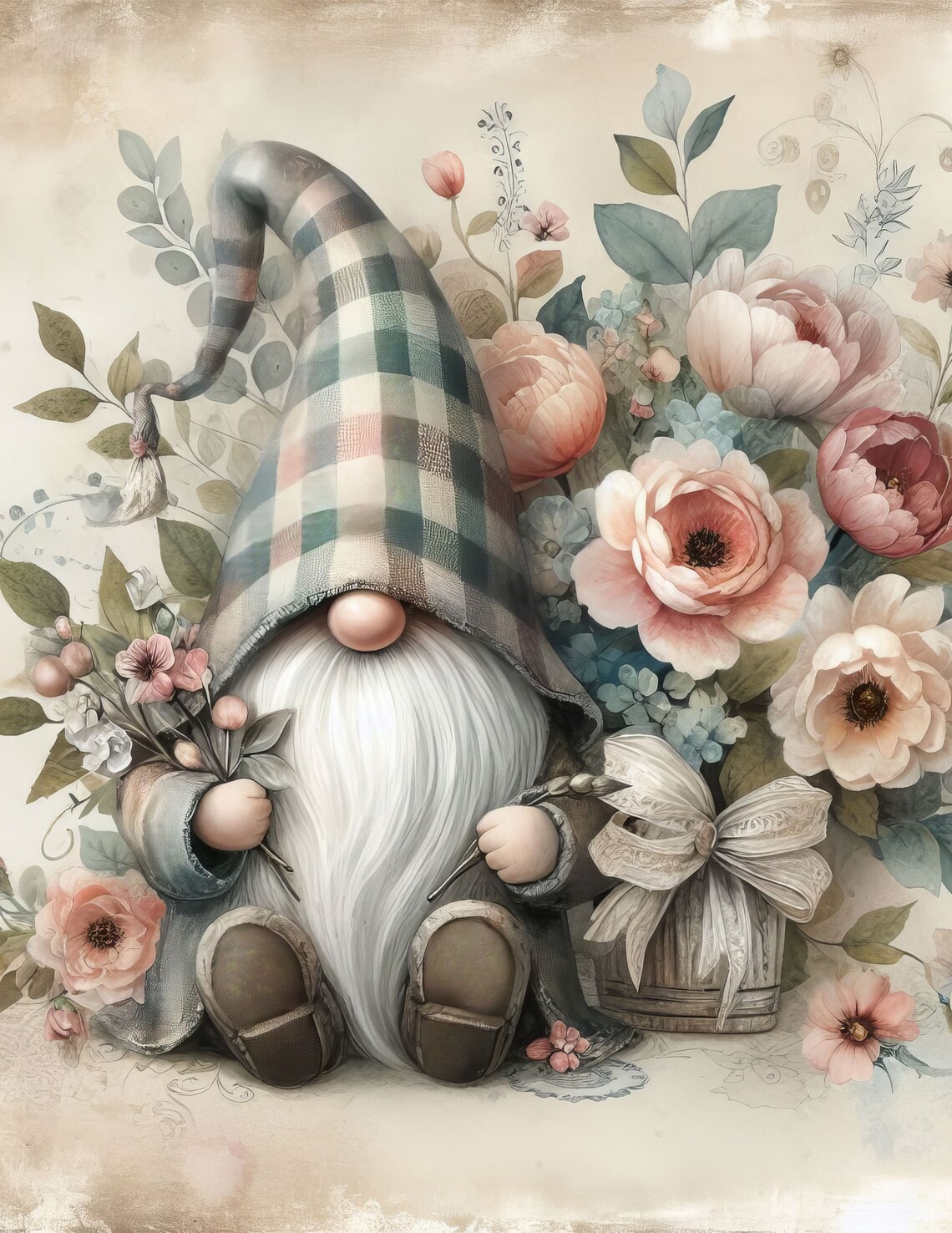 Vintage Flower Gnome Clipart Bundle 10 High Res Watercolor Jpgs for ...