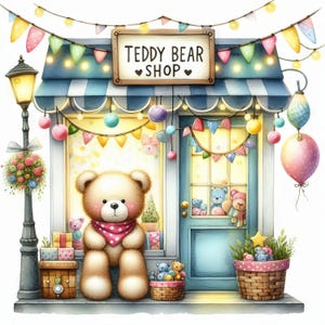 Teddy Bear Shop Clip Art 10 High Res Watercolor Jpgs Junk Journaling ...