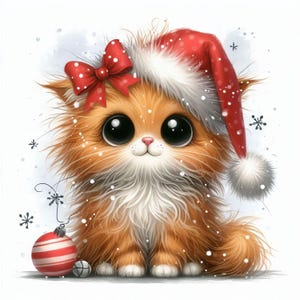 Cute Christmas Cat: Clip Art 10 High Res Watercolor Jpgs Junk ...
