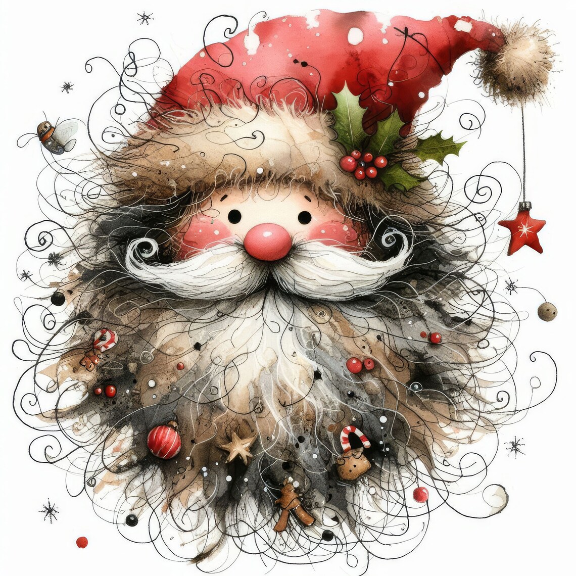 Whimsical Stressed Santa: Clip Art, 10 High Res Watercolor Jpgs, Junk ...